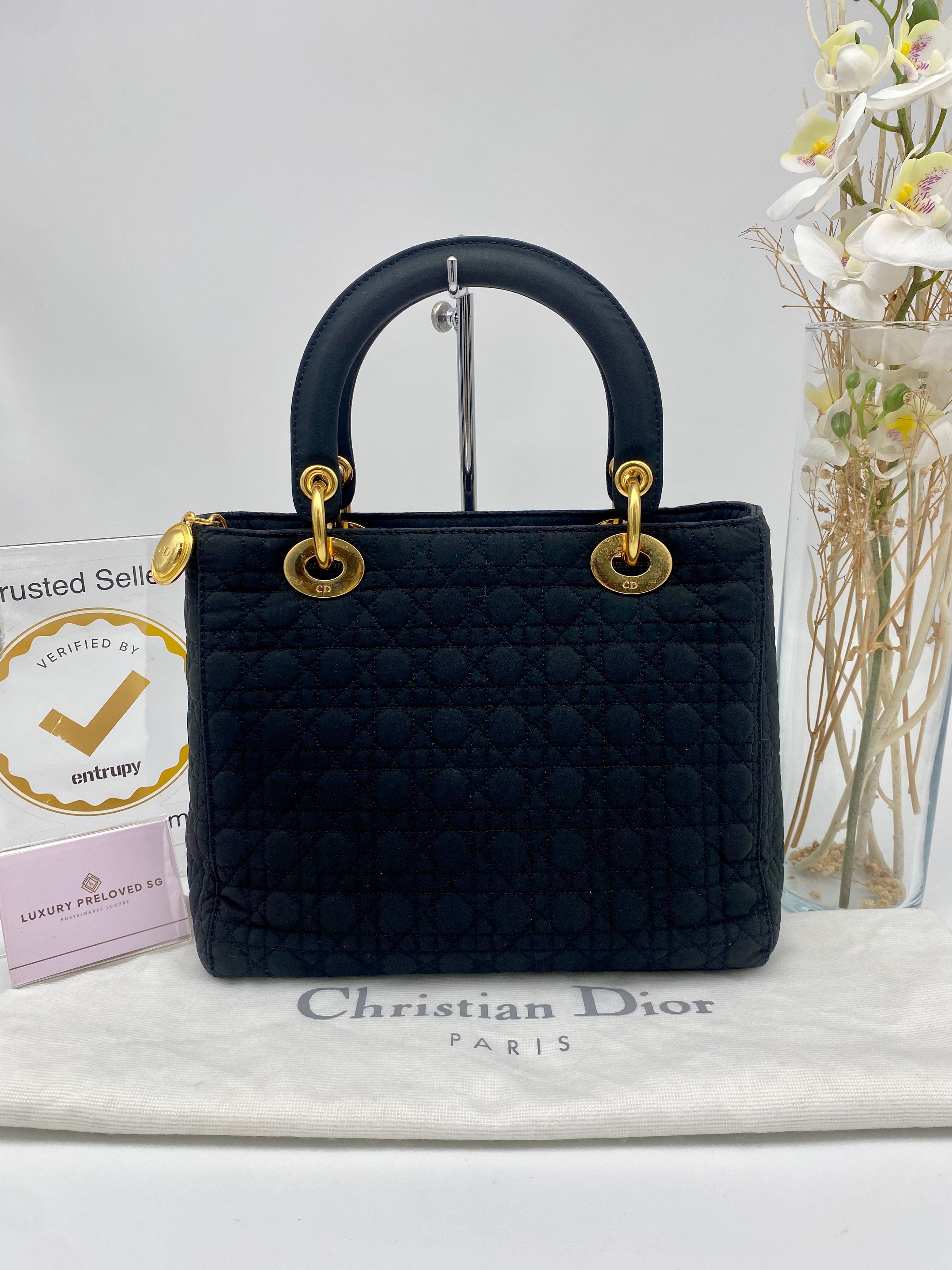 CHRISTIAN LADY DIOR VINTAGE CANVAS SMALL – Luxury Preloved SG